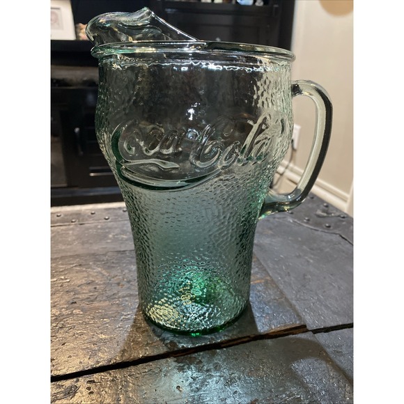 Coca Cola | Dining | Vintage Green 64oz Coca Cola Coke Glass Pitcher ...